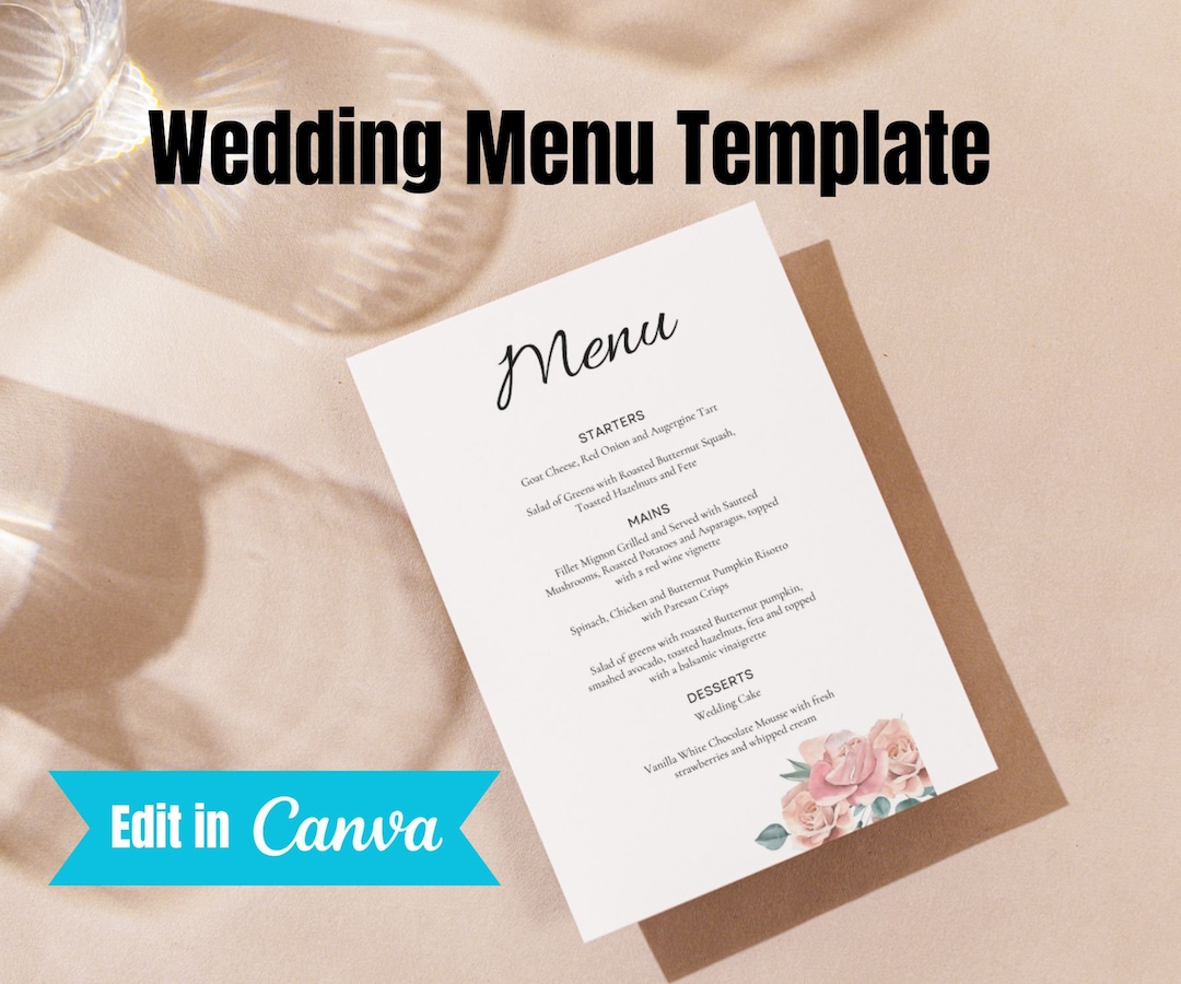 Wedding Menu Template, Printable Menu Card, Wedding Menu Printable ...