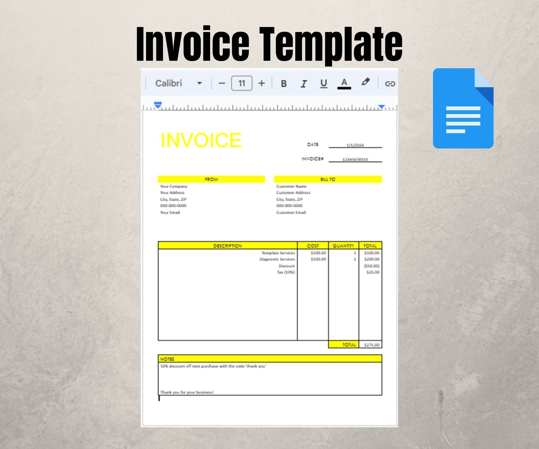 Invoice Template Pdf/google Docs/word. Business Invoice. Invoice Word ...