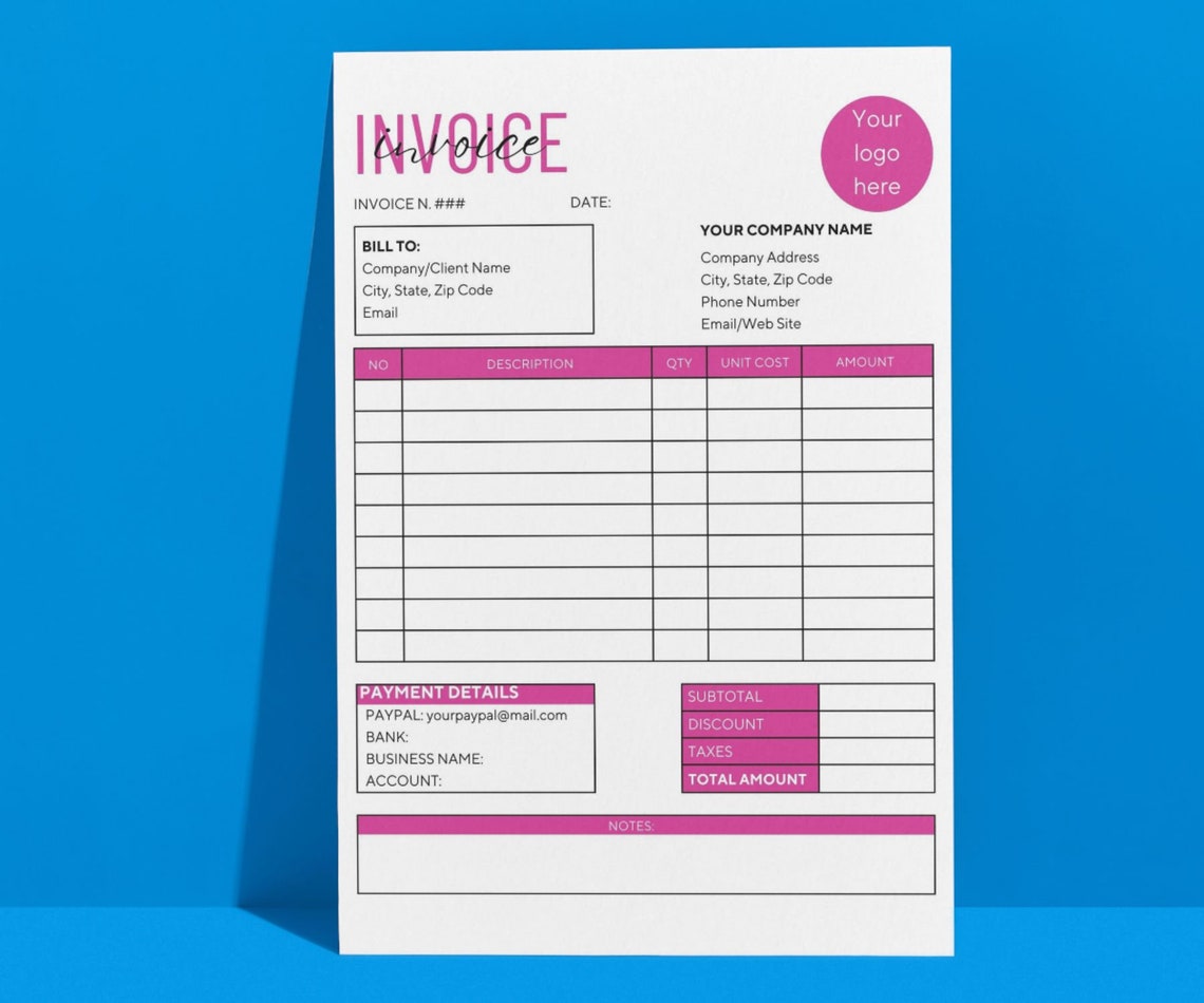 Invoice Template Editable, Small Business Custom Order Form Printable ...