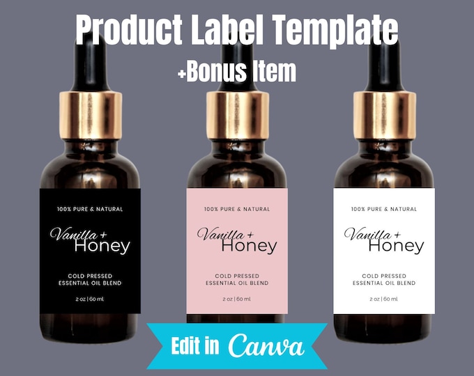 Editable Product Label, Custom Label Template, Stylish Dropper Essential Oil Label Design, DIY ...