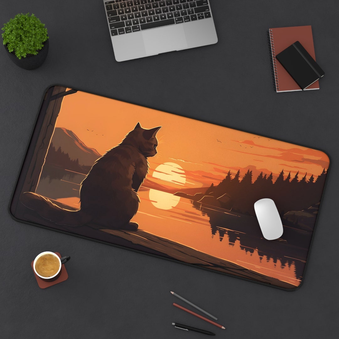 Cat Desk Mat, Lofi Desk Mat, Pastel Desk Mat - Etsy