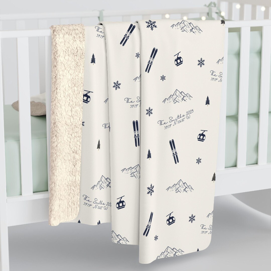 Apres Ski Luxe Sherpa Blanket Custom Coordinates Cozy Skiing Cabin ...