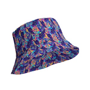 Trippy Reversible Cat Bucket Hat Psychedelic Rave Bucket Hat Festival ...