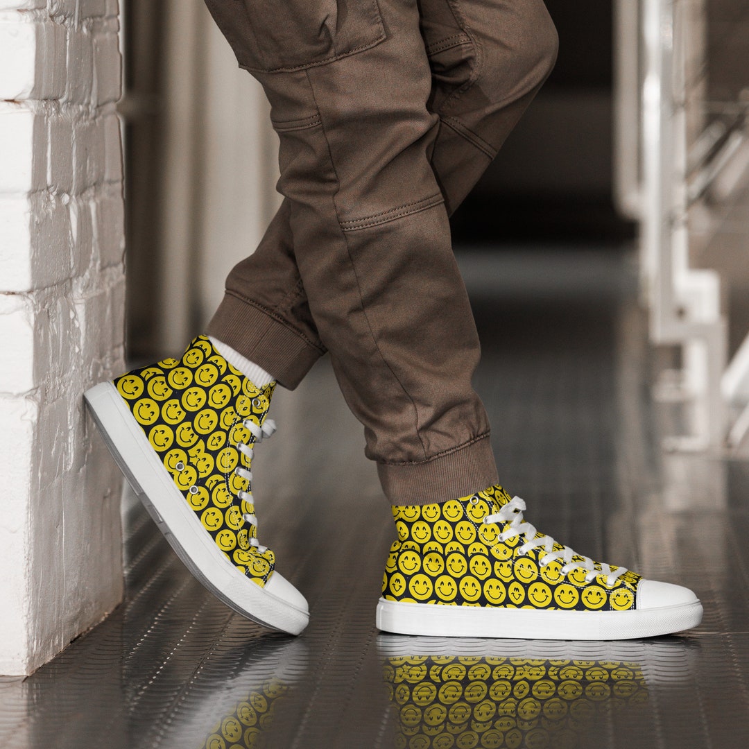 Men’s Smiley Face High Top Shoes Festival Outfit Men Smiley Face Rave ...