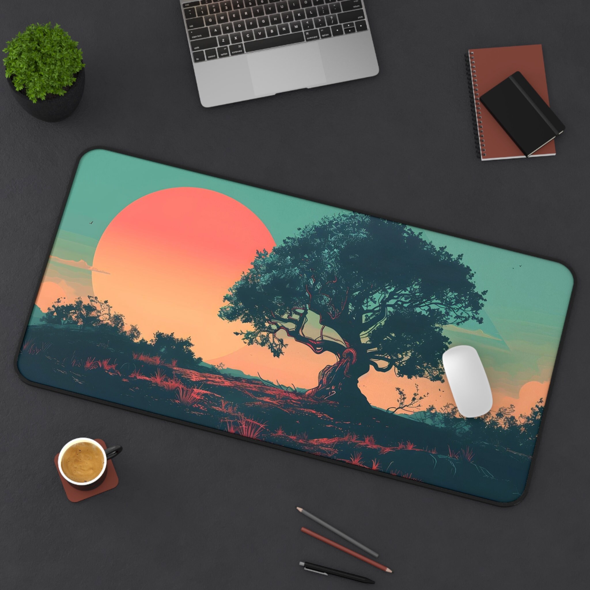 Enchanted Forest Desk Mat Trees Desk Mat Landscape Desk Mat Pink Desk ...