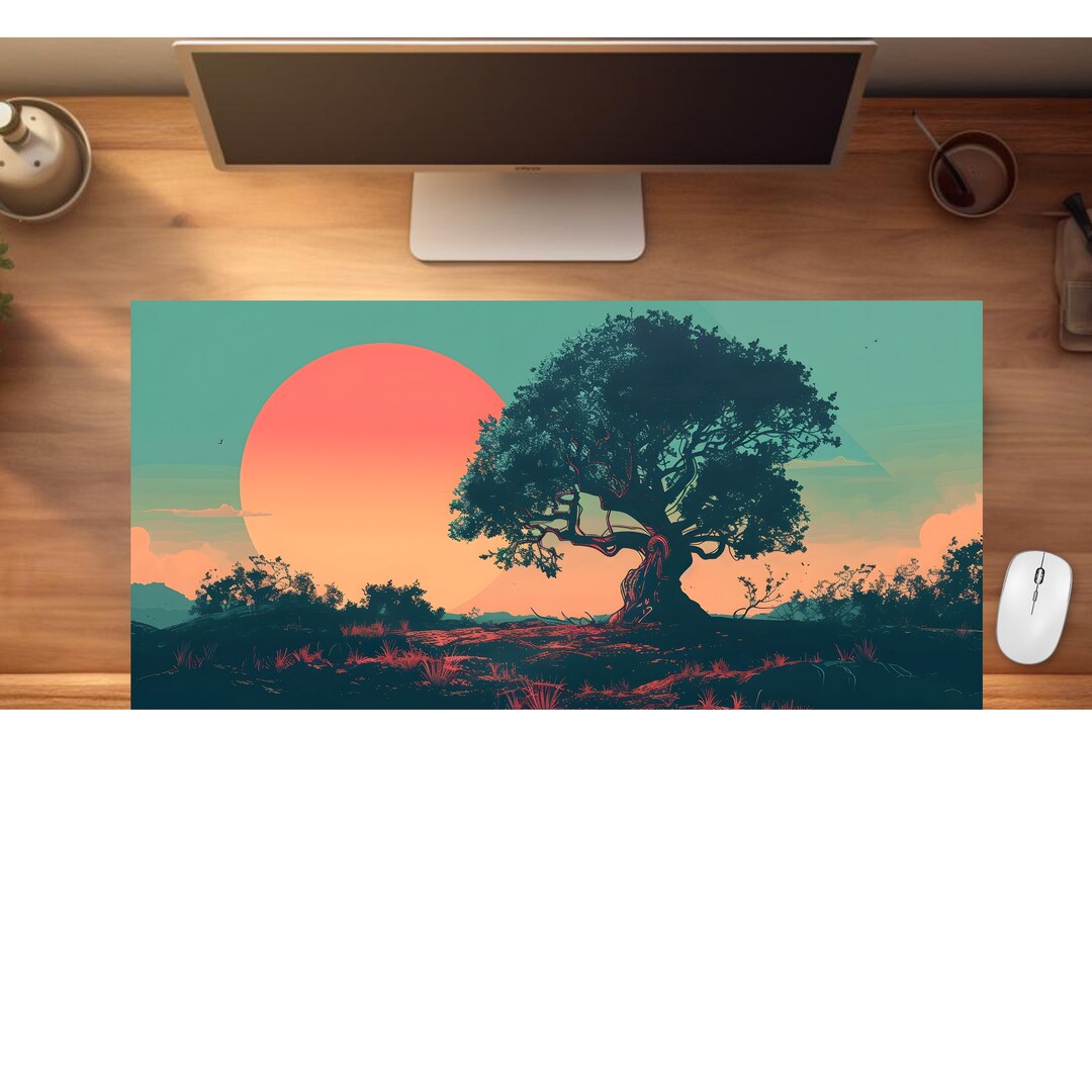 Enchanted Forest Desk Mat Trees Desk Mat Landscape Desk Mat Pink Desk ...