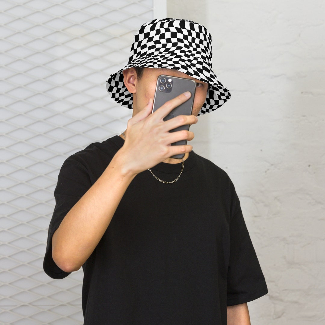 Wavy Checkered Reversible Bucket Hat Rave Bucket Hat Custom Bucket Hat ...