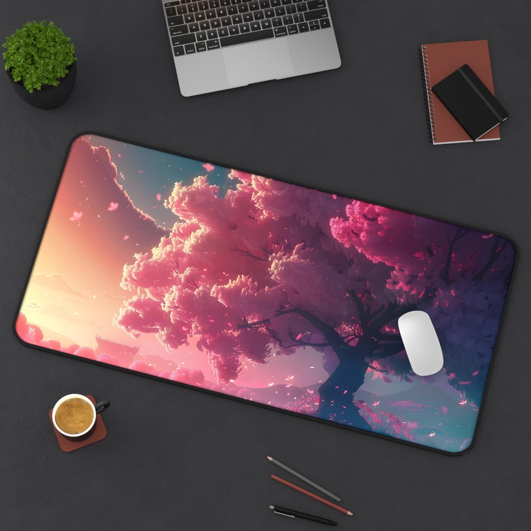 Enchanted Forest Desk Mat Trees Desk Mat Landscape Desk Mat Pink Desk ...