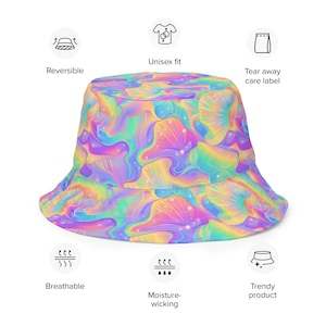 Trippy Iridescent Reversible Bucket Hat Psychedelic Rave Bucket Hat ...
