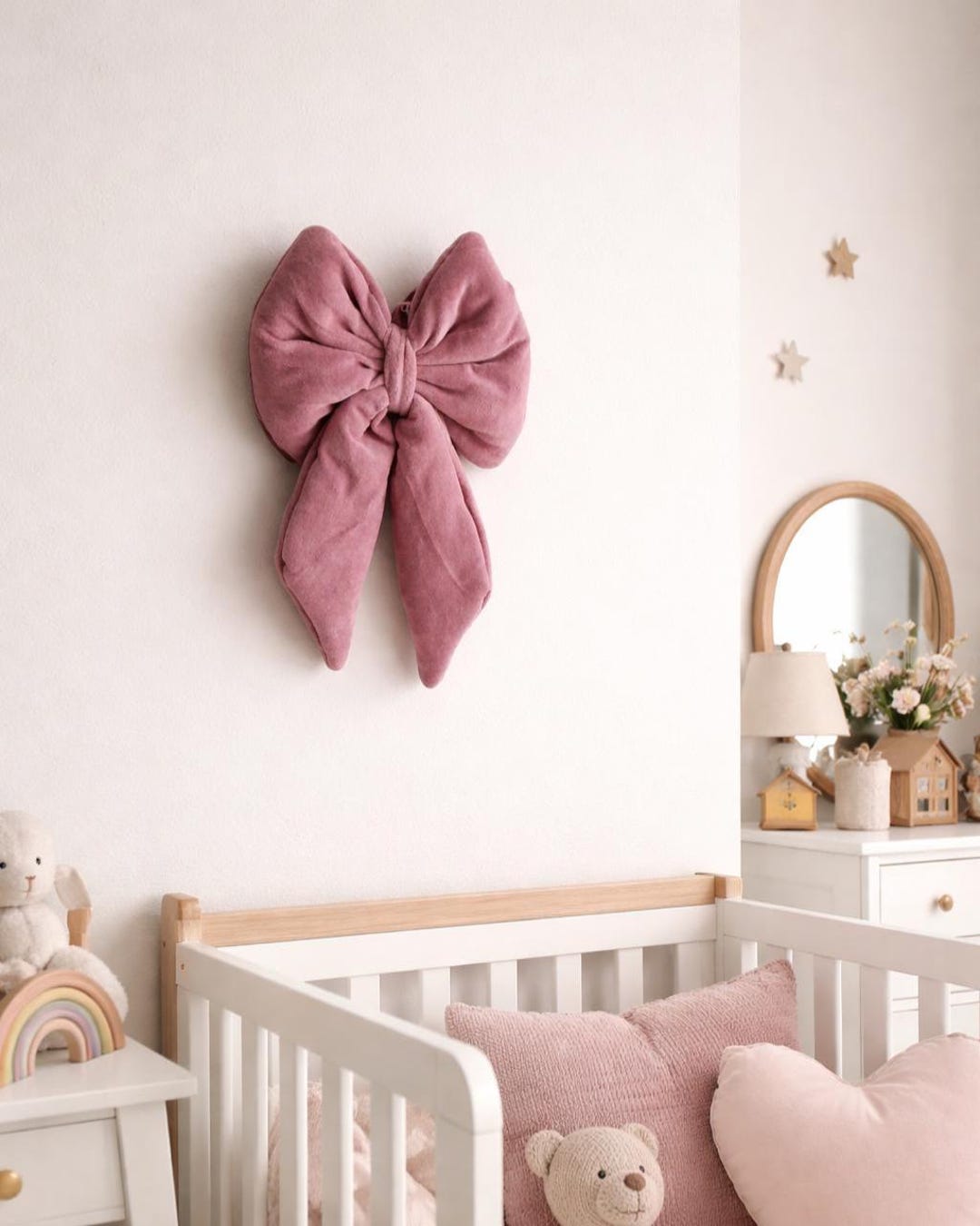 Dusty Pink Bow Wall Decor, Nursery Bow, Baby Girl Room Decor, Velour ...
