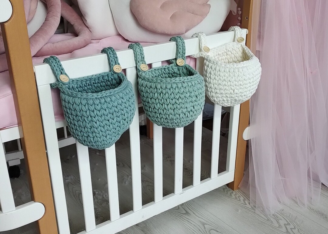 Baby Crib Knitted Bag, Crochet Hanging Basket for Baby Cribs,hanging ...
