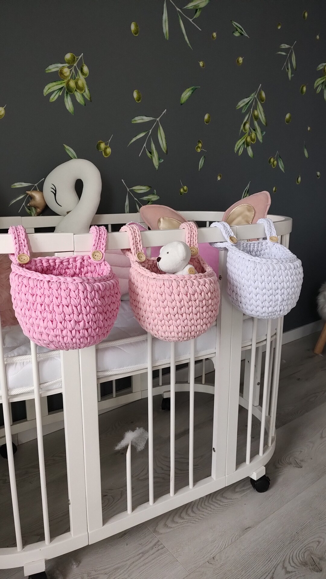 Crochet Hangin Basket for Crib Storage Toy Bag Nursery Organizer Kids ...