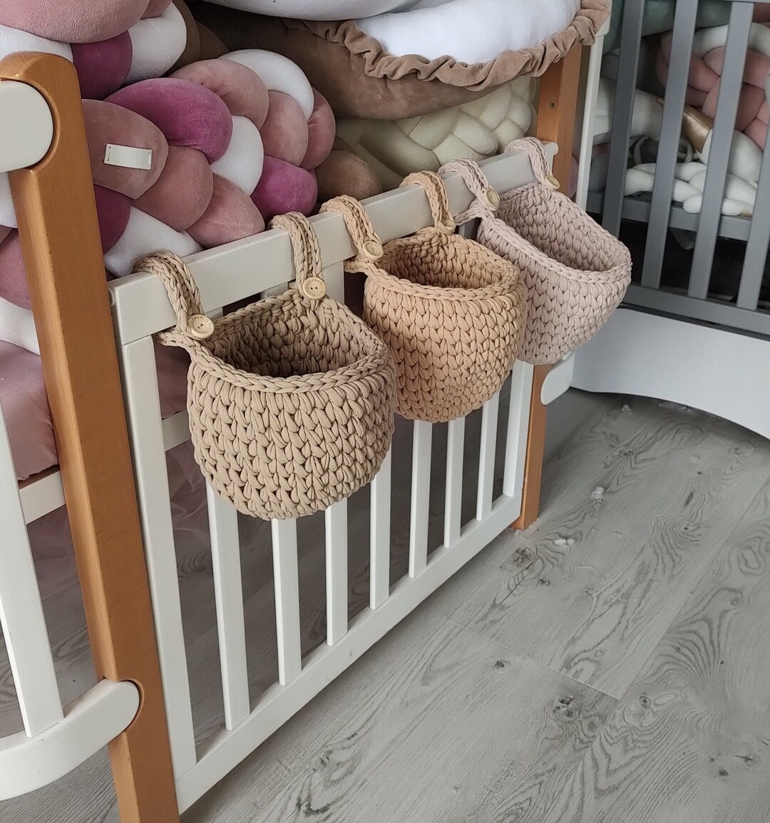 Baby Crib Hanging Storage Basket, Gift for Mom, Bag Organizer, Crochet ...