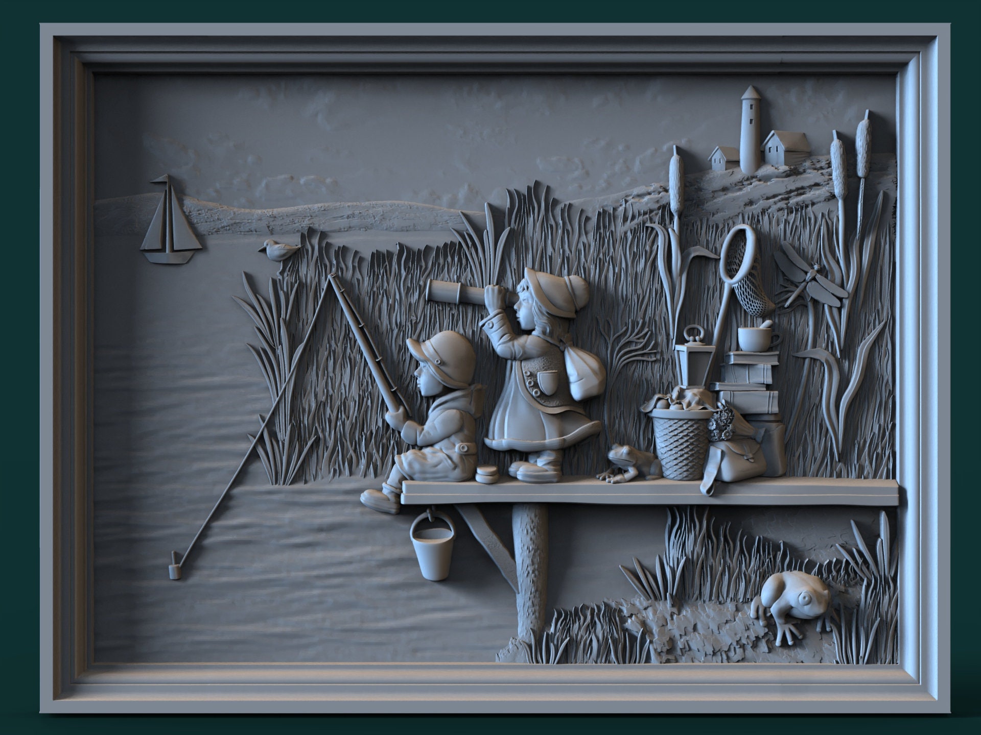 Relaxation by the Lake. 3D STL Model for CNC and 3D Printer - Etsy