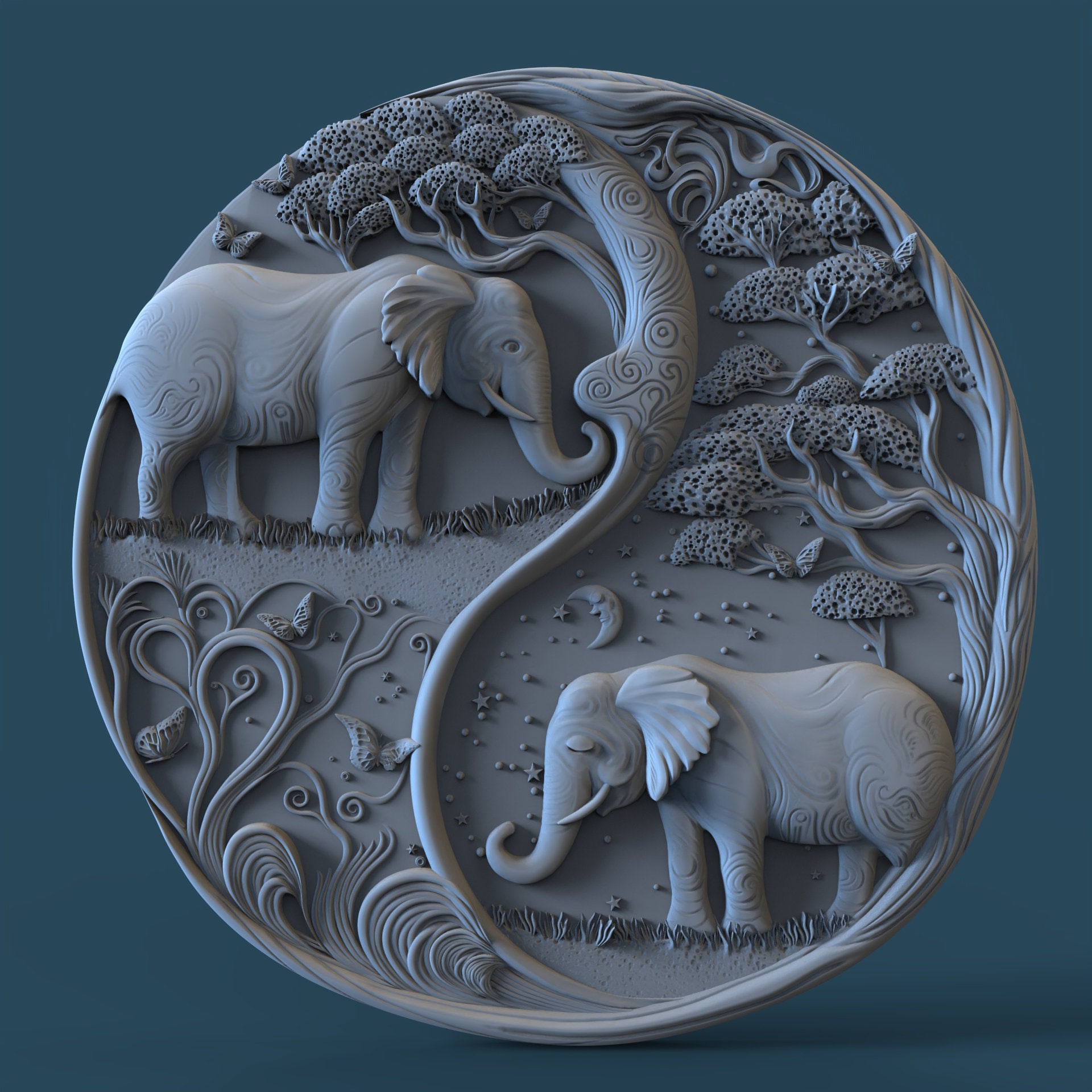 Yin-yang and Elephants. 3D Model Stl for CNC Machines and 3D - Etsy