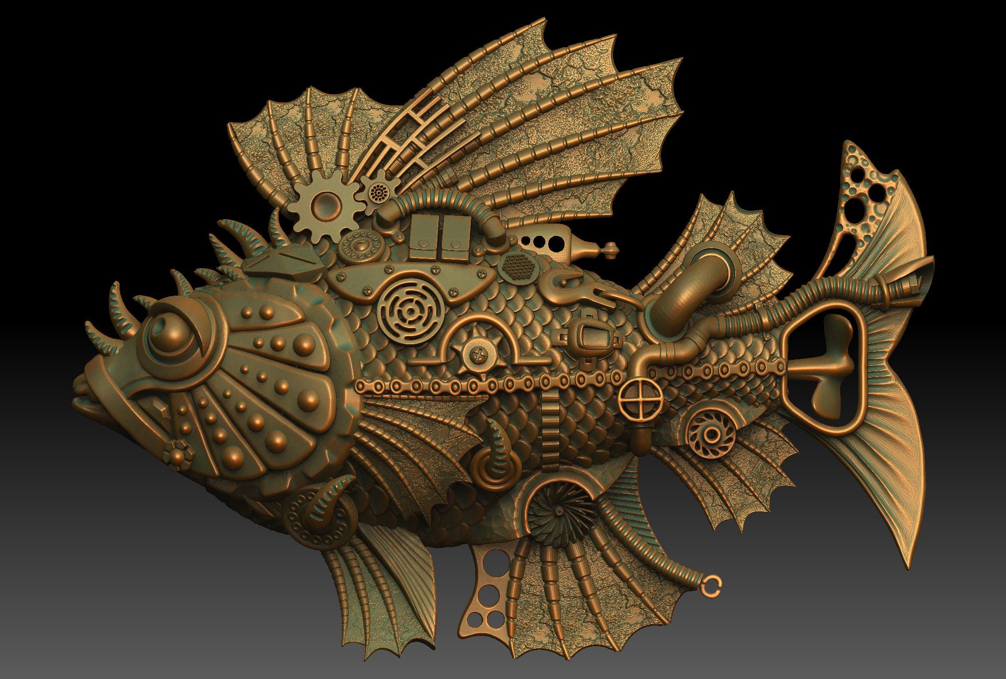 Fish_steampunk. Digital Fish. 3D STL Model for Milling and Printing - Etsy