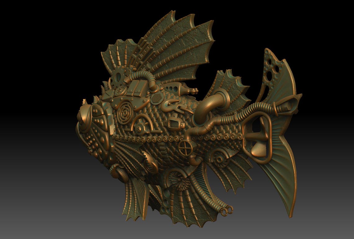 Fish_steampunk. Digital Fish. 3D STL Model for Milling and Printing - Etsy