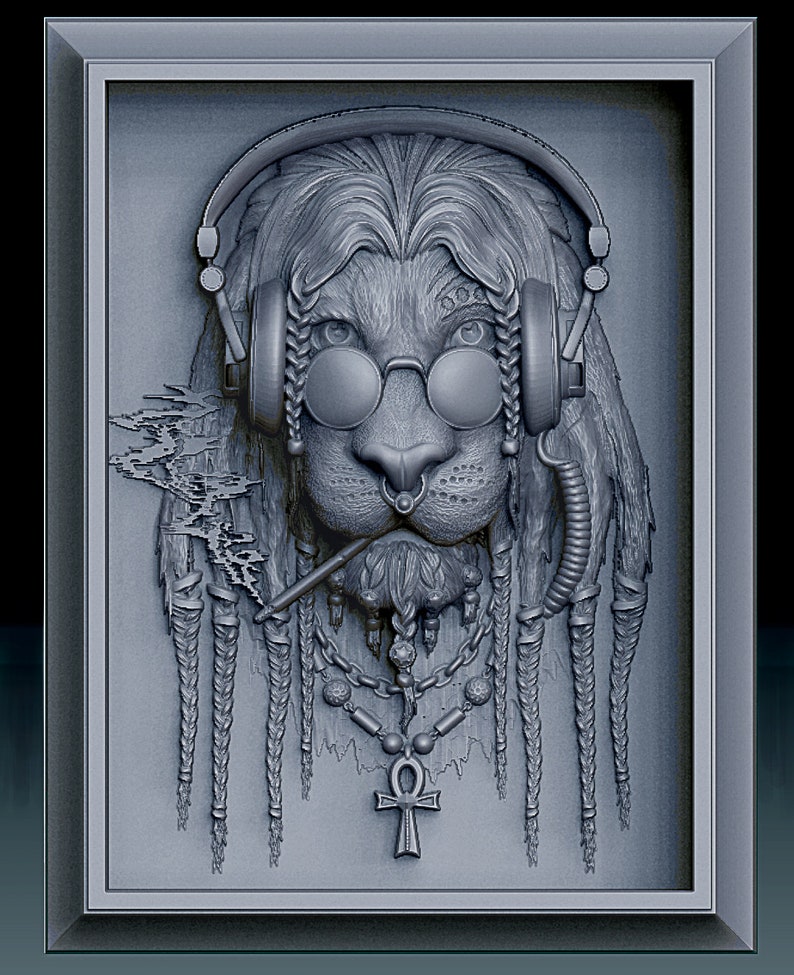Lion With Headphones 3D Model STL for CNC, 3D Printers (digital Design ...