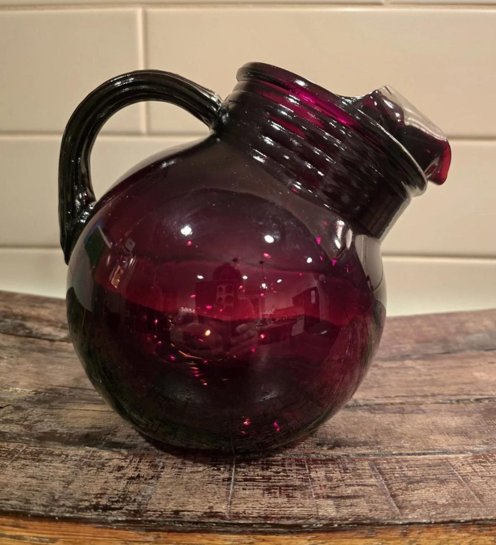 Vintage Anchor Hocking Ruby Red Handled Glass Ball Pitcher - Etsy