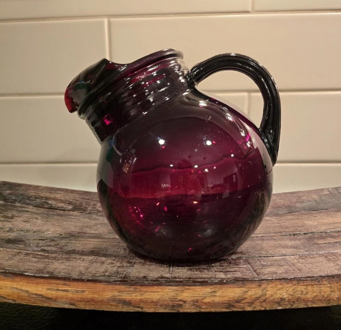 Vintage Anchor Hocking Ruby Red Handled Glass Ball Pitcher - Etsy