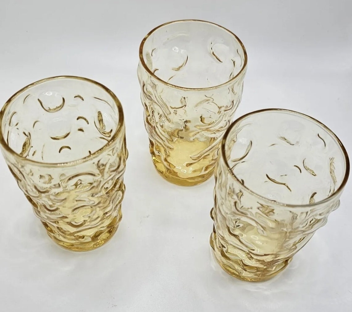 Vintage Bryce Glass El Rancho Amber Glass Set of 3 Glasses - Etsy