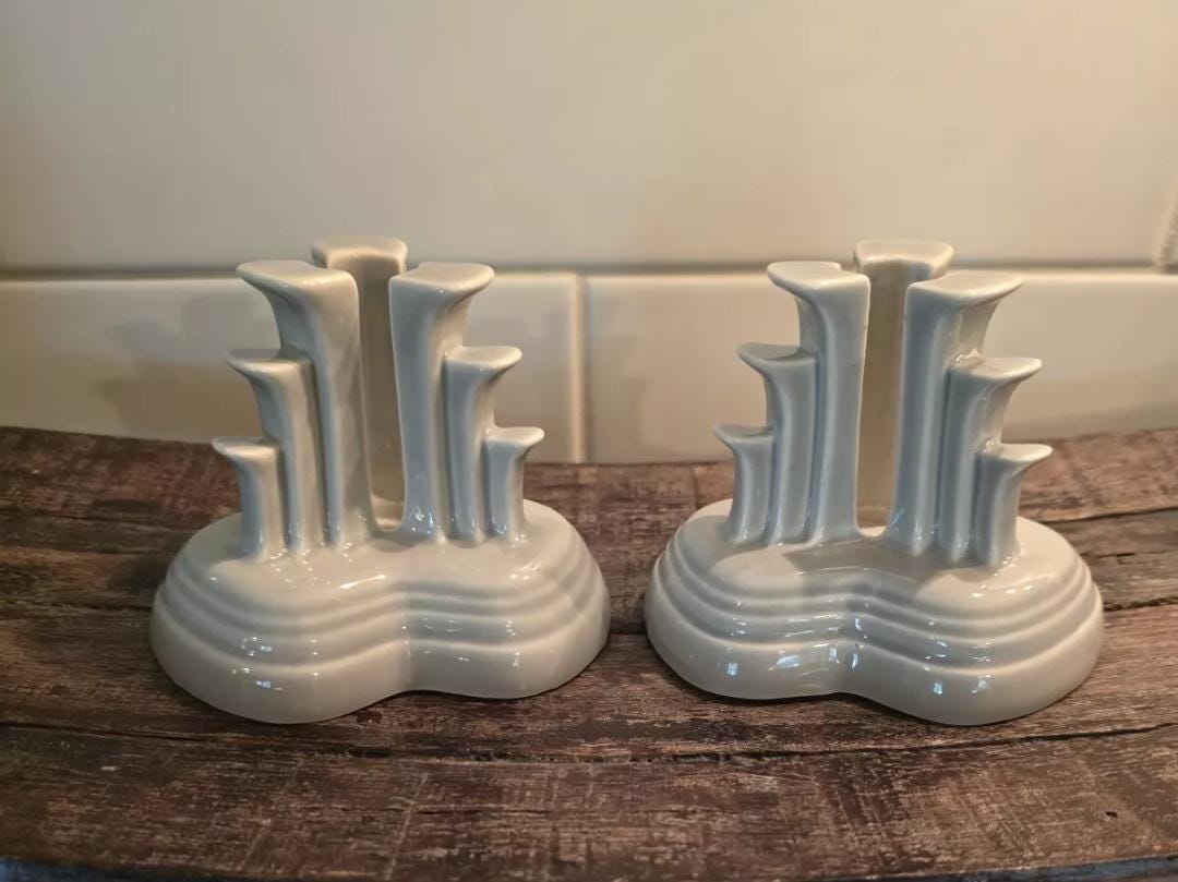 Fiestaware Pearl Gray Tri-pod Pyramid Candle Holders Set of 2 - Etsy