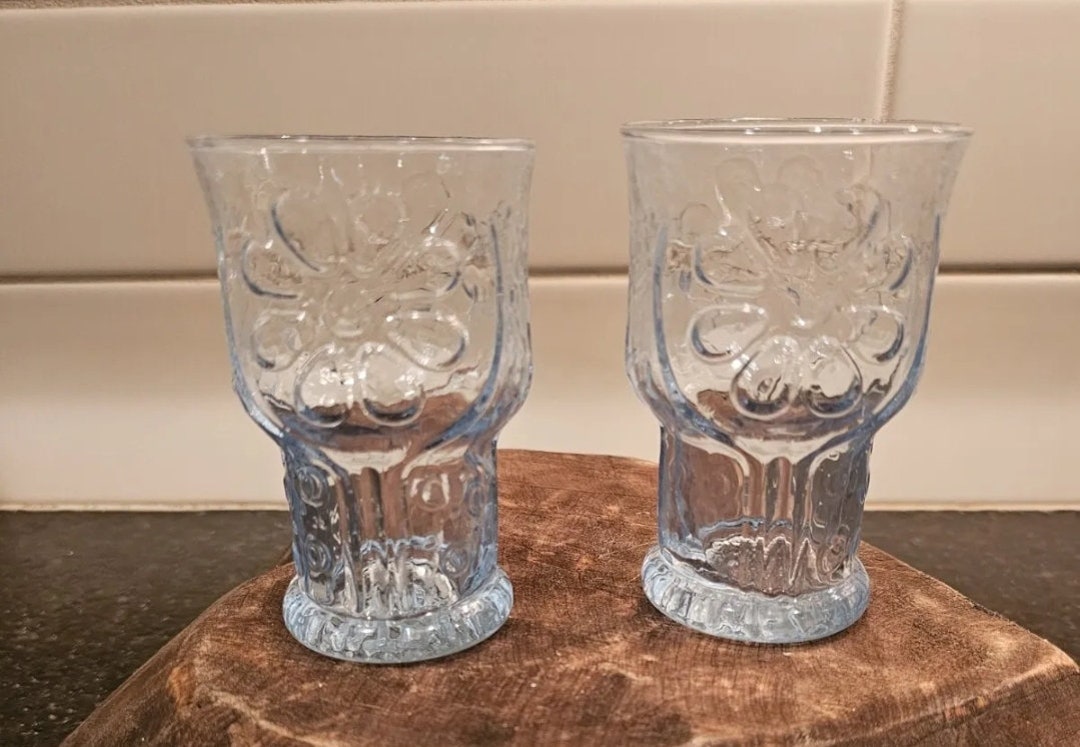 Libbey Blue Glass With Embossed Daisy Juice Glasses Set of 2 - Etsy