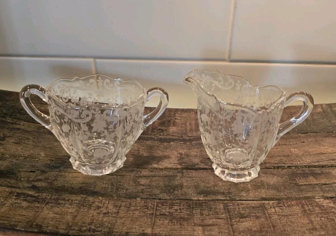 Vintage Cambridge Chantilly Etched Glass Cream and Sugar Bowl - Etsy