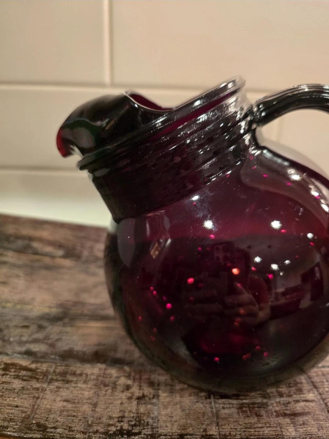 Vintage Anchor Hocking Ruby Red Handled Glass Ball Pitcher - Etsy