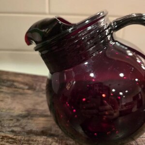 Vintage Anchor Hocking Ruby Red Handled Glass Ball Pitcher - Etsy