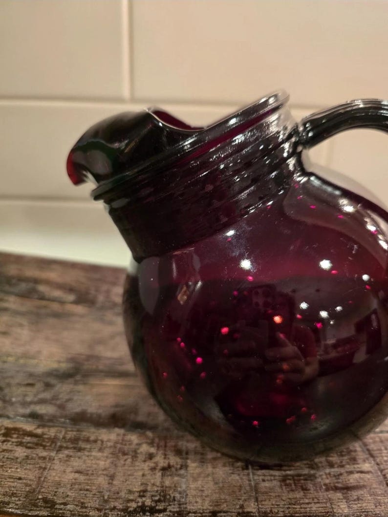 Vintage Anchor Hocking Ruby Red Handled Glass Ball Pitcher - Etsy