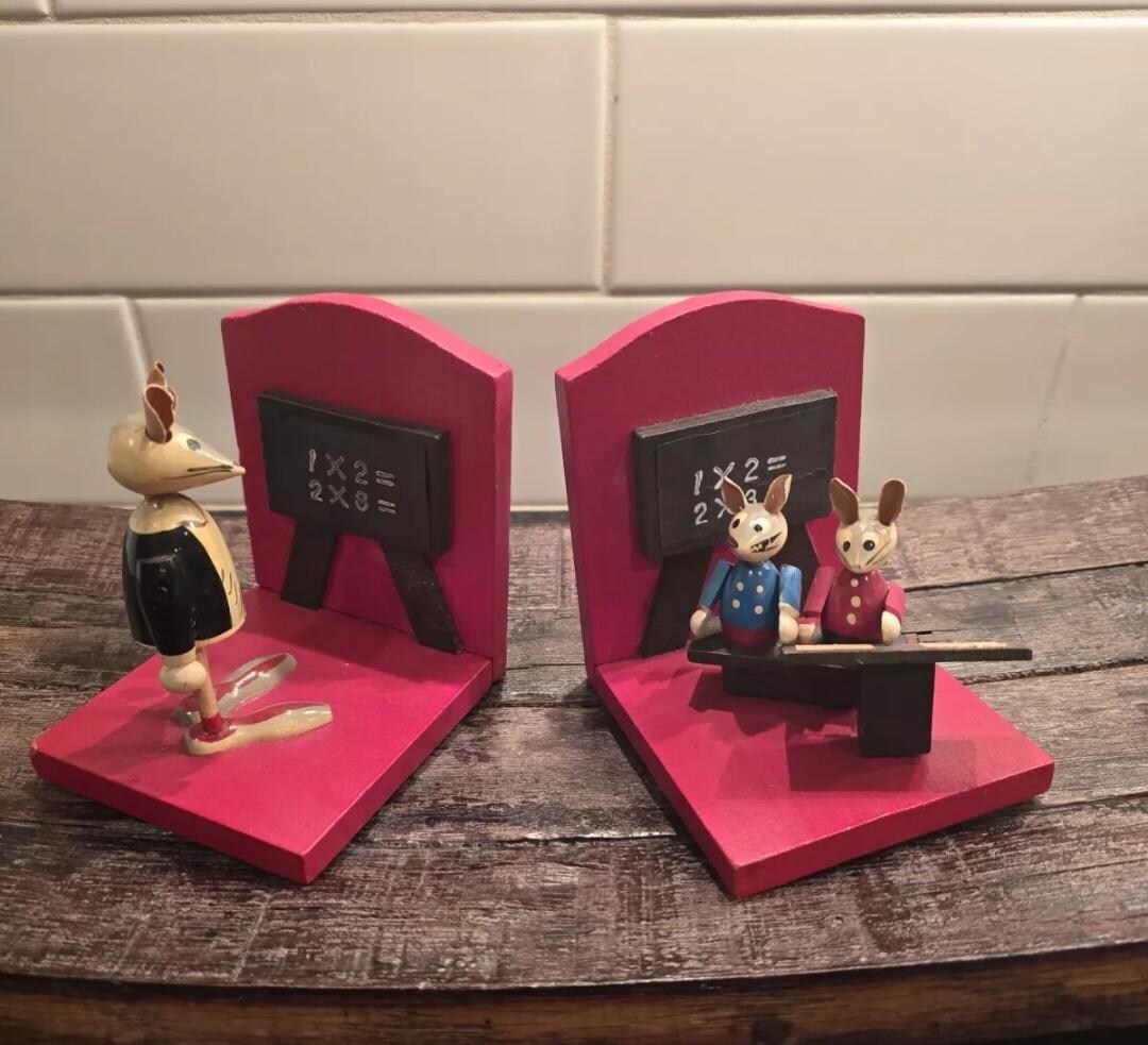 Vintage Wooden Bookends With Mice School Children and Teacher - Etsy