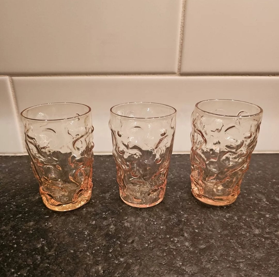 Vintage Amber Dimpled, Crinkle, Dot and Hobnail Textured Juice Glasses ...
