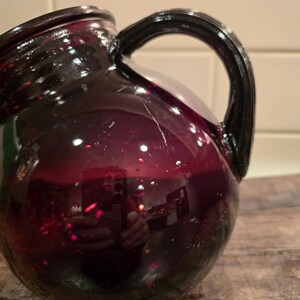 Vintage Anchor Hocking Ruby Red Handled Glass Ball Pitcher - Etsy