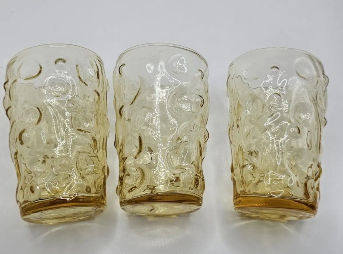 Vintage Bryce Glass El Rancho Amber Glass Set of 3 Glasses - Etsy