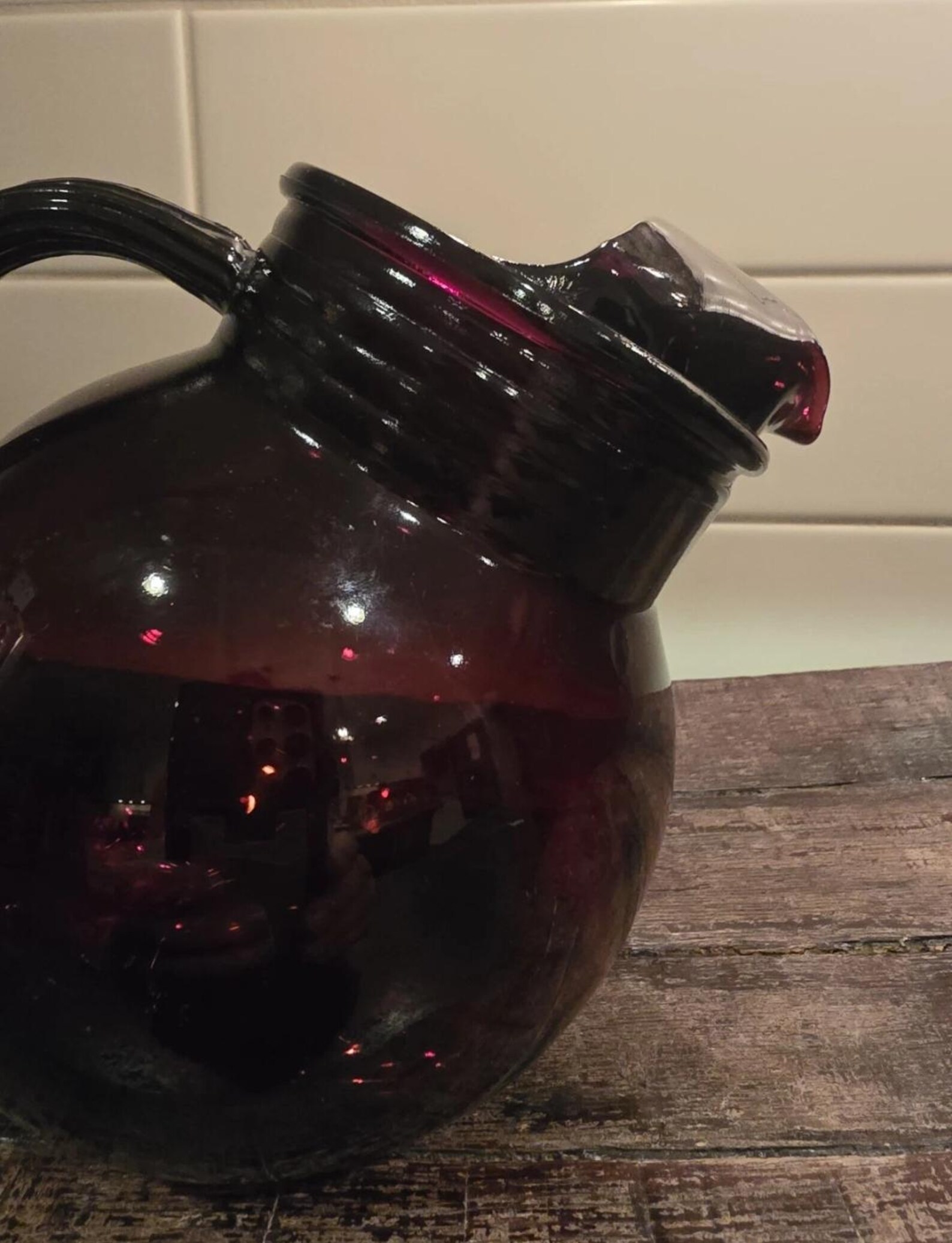 Vintage Anchor Hocking Ruby Red Handled Glass Ball Pitcher - Etsy