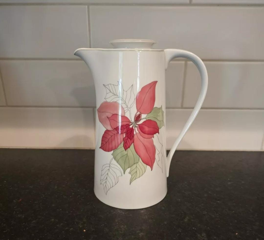 Vintage Block Spal Watercolor Poinsettia 9.5 Inch Coffee Pot With Lid ...