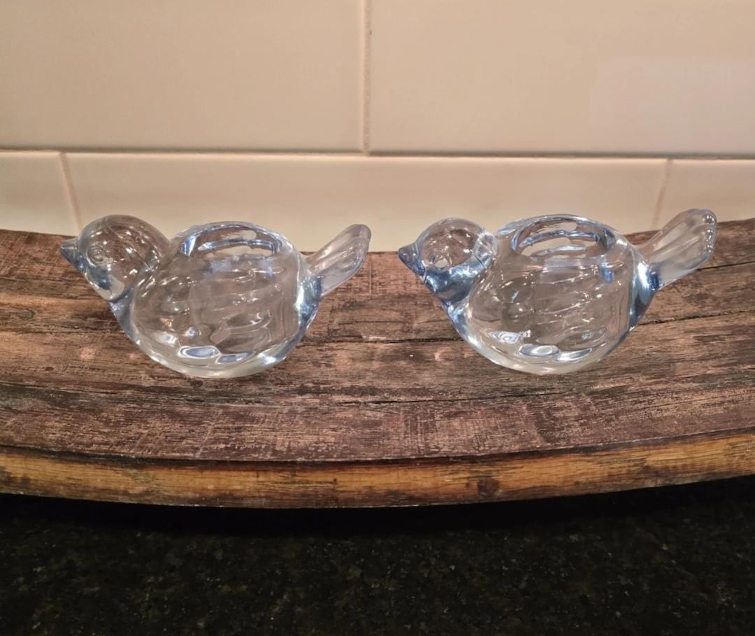 Vintage Blue Tinted Solid Indiana Glass Heavy Bird Votive Candle Holder ...