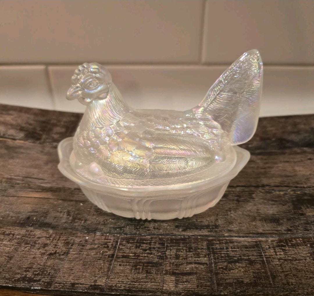 Vintage Fenton Glass Iridescent Rooster on a Nest With Orginal Sticker ...