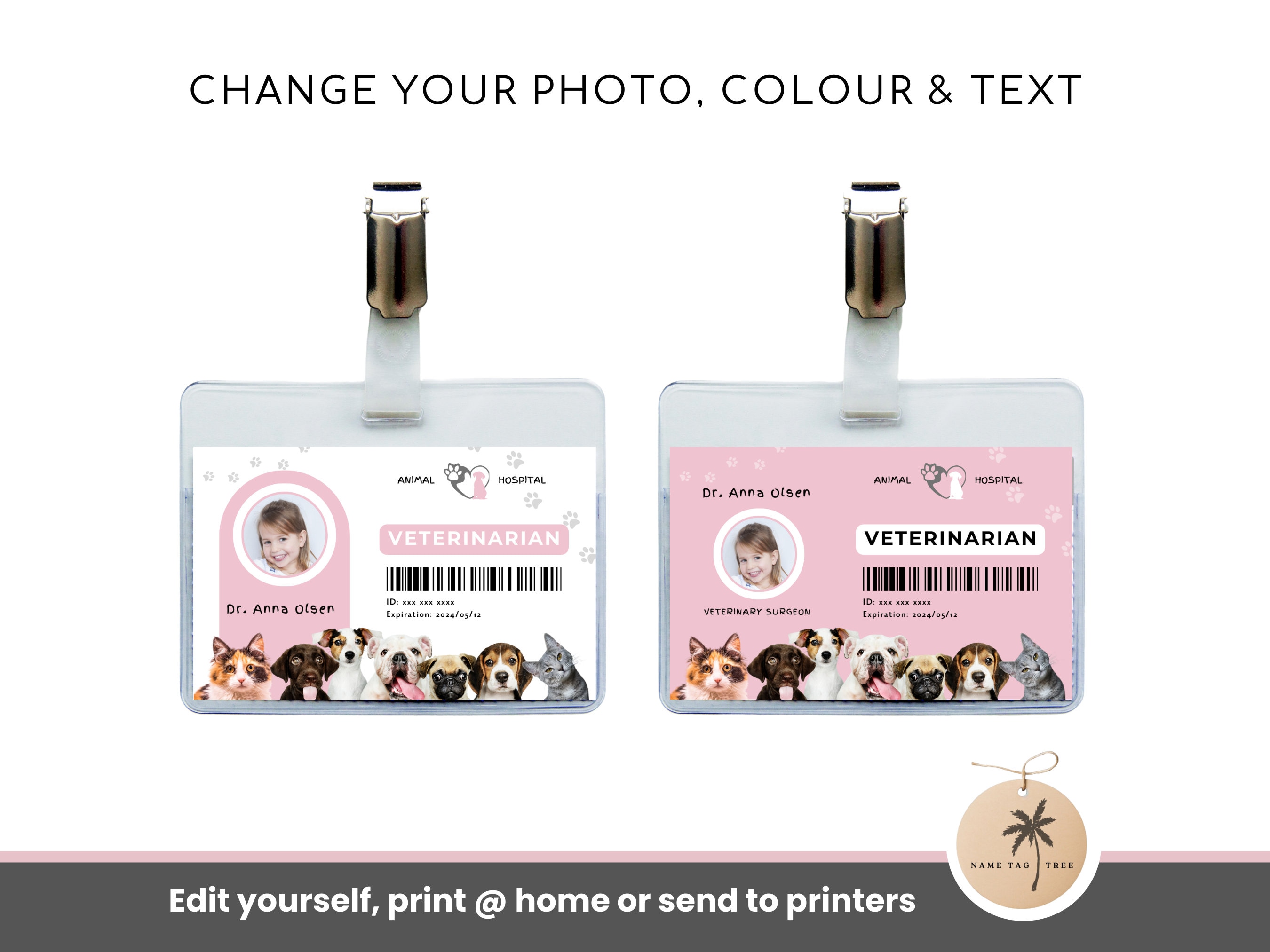 Customizable Vet Name Badge - Veterinarian ID Card for Kids Pretend ...