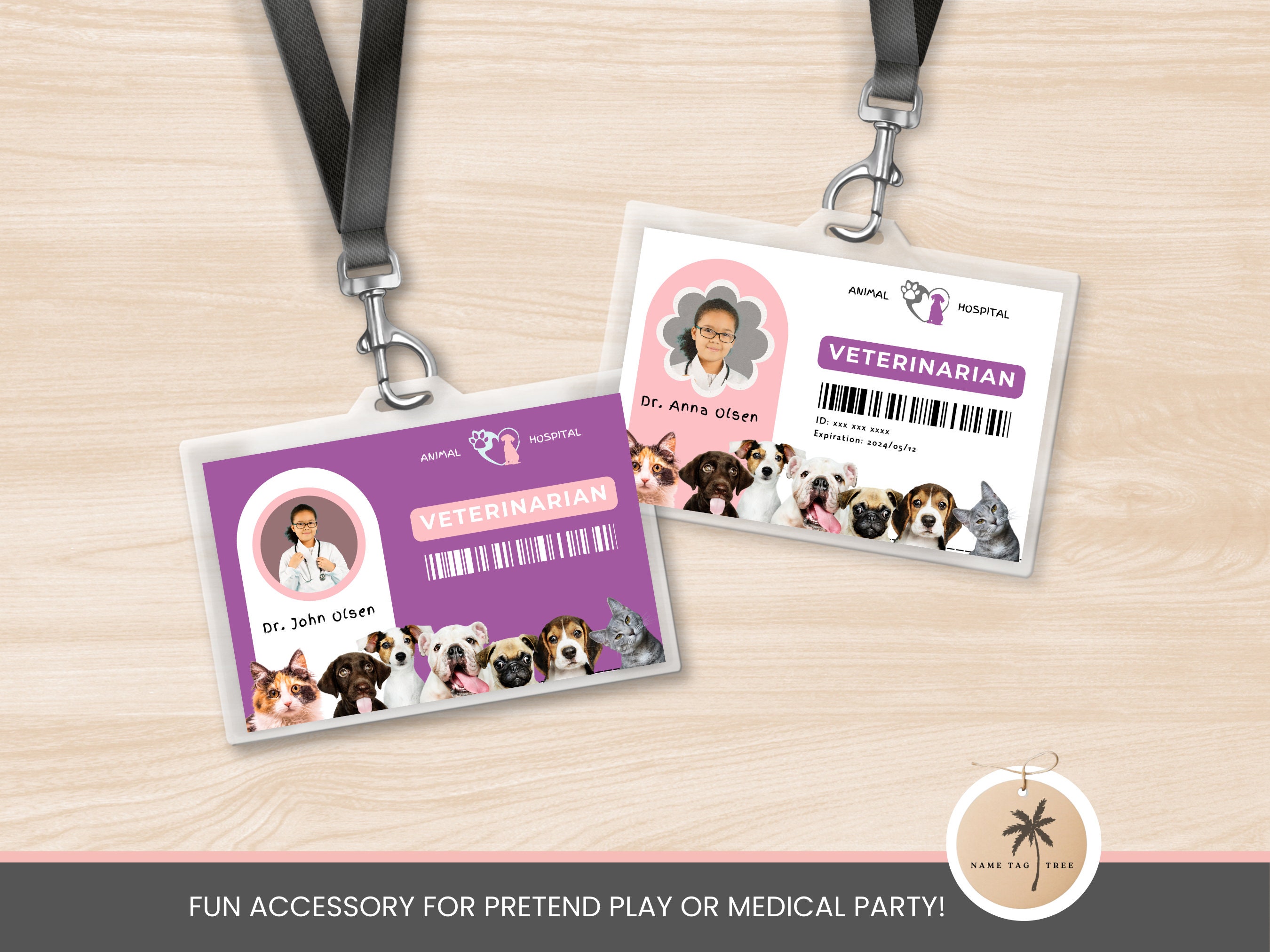 Pink Veterinarian ID Badge Template Vet Pretend Play Printables ...