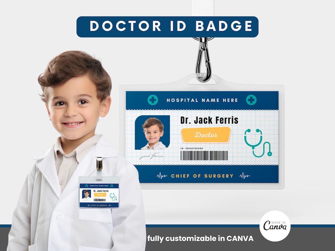 Kids ID Name Badge Doctor Pretend Play ID Nurse Badge | Career Day ...