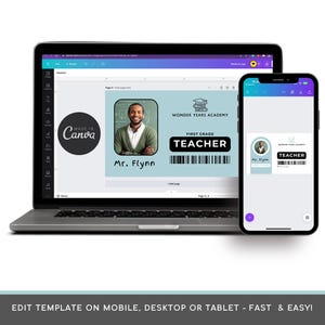 Teacher ID Card Template - Etsy