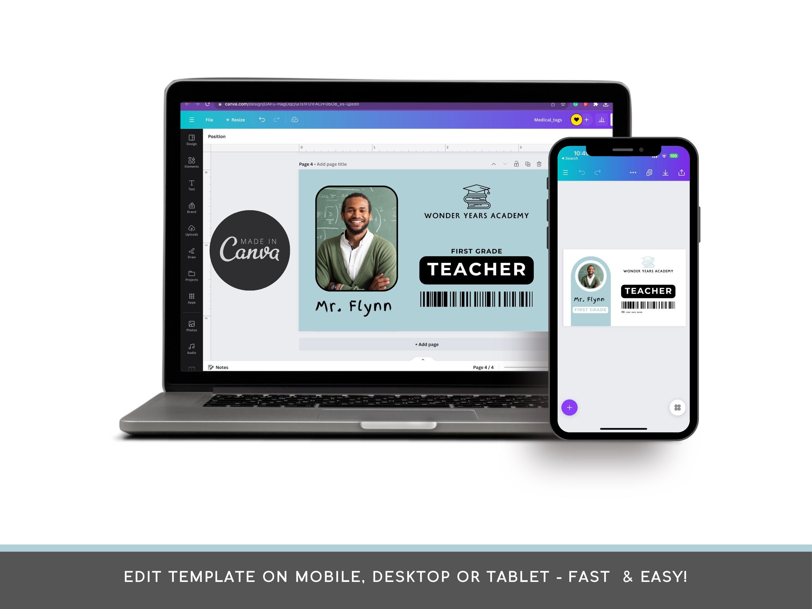 Teacher ID Card Template - Etsy