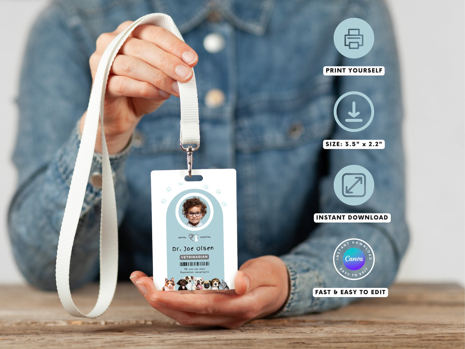 Customizable Vet Name Badge - Veterinarian ID Card for Kids Pretend ...