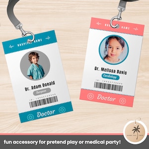 Kids Doctor Name Badge, Pretend Play ID Card Printable, Nurse Name ...