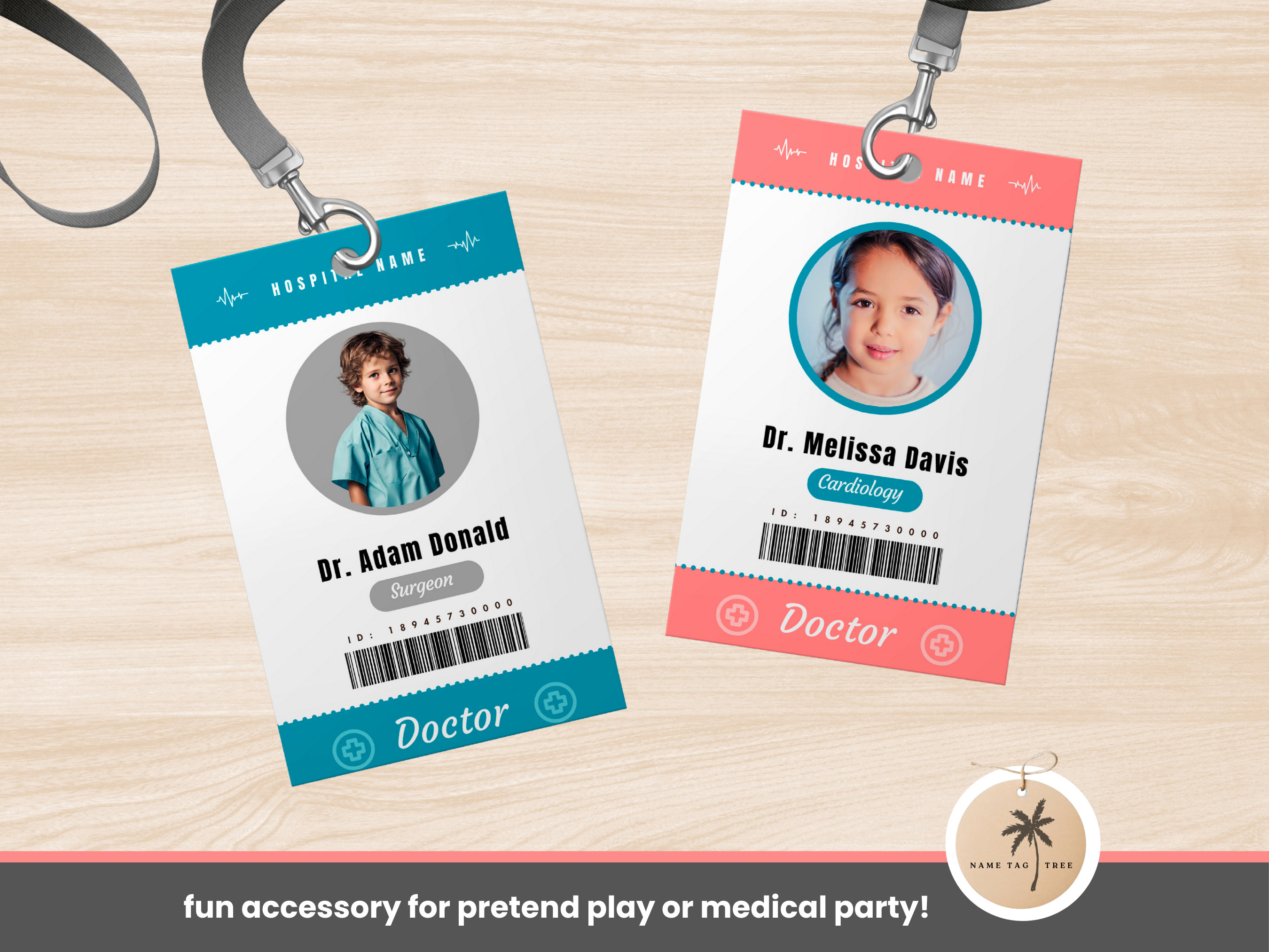 Kids Doctor Name Badge, Pretend Play ID Card Printable, Nurse Name ...