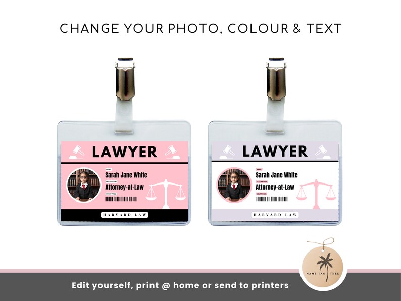 Kids Lawyer ID Badge Printable Editable Court Staff ID Pretend Play ...