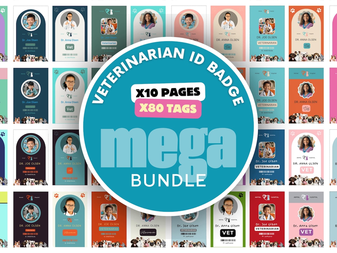 Printable Veterinarian Name Badge for Kids | Mega Bundle Vet ID Cards ...