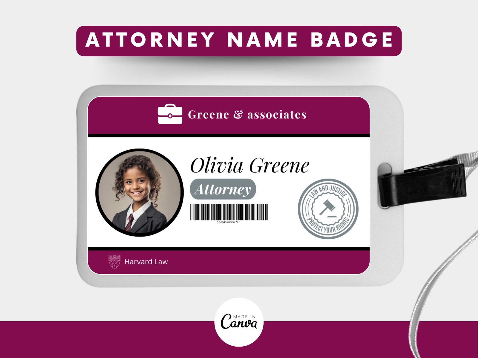 Attorney Name Badge for Kids: Printable and Editable Court Staff ID for ...